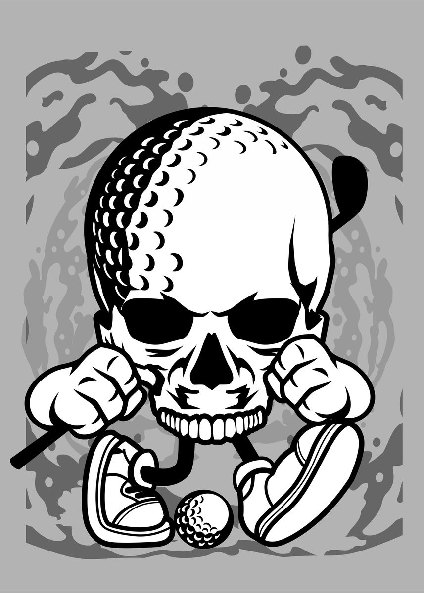 'golf skull cartoon' Poster, picture, metal print, paint by RickyEKelly ...