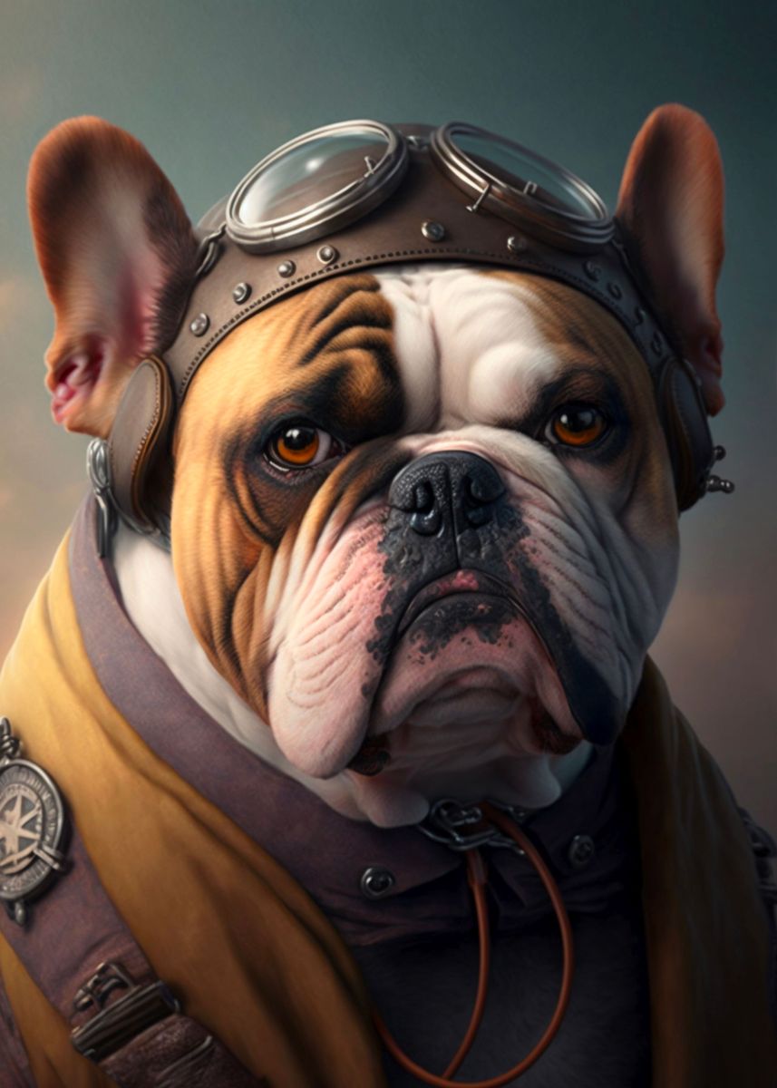 'Bulldog pilot' Poster, picture, metal print, paint by Boon Edgar ...