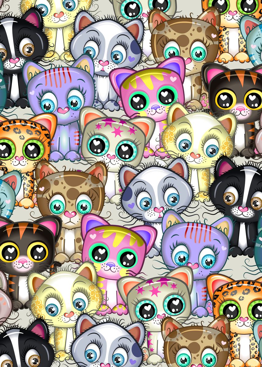 'Crowded Cats' Poster by Prawny | Displate