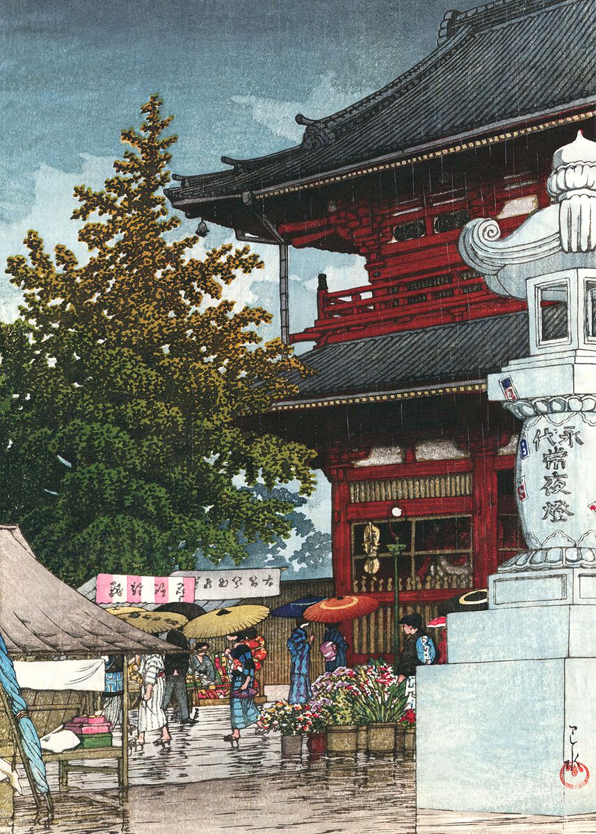 'Morning Rain at Asakusa ' Poster, picture, metal print, paint by ...