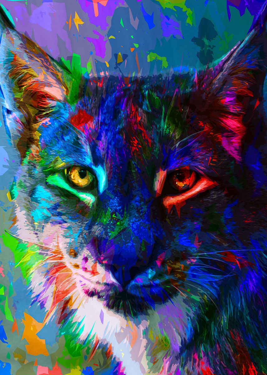 'Colorful Lynx' Poster, picture, metal print, paint by Milos Karanovic ...