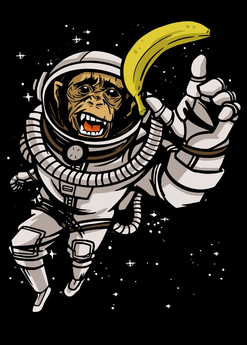 'Funny Space Monkey Banana ' Poster, picture, metal print, paint by Max ...
