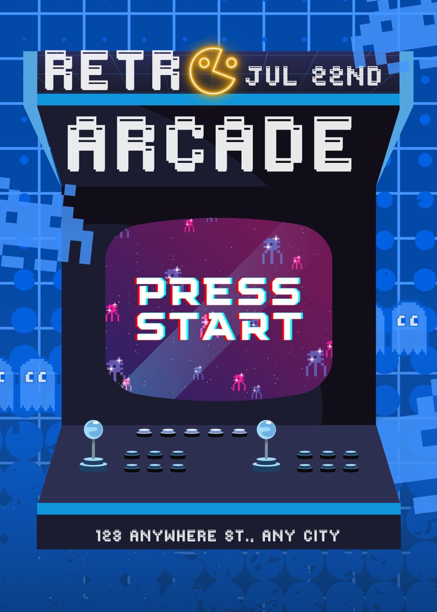' Retro Arcade Press Start ' Poster, picture, metal print, paint by ART ...