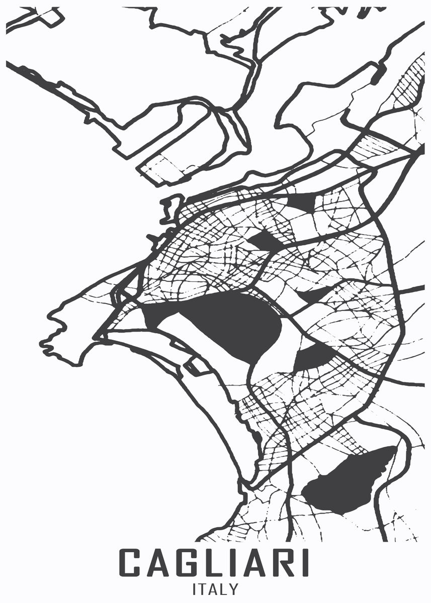 'Cagliari Italy City Map' Poster, picture, metal print, paint by ...