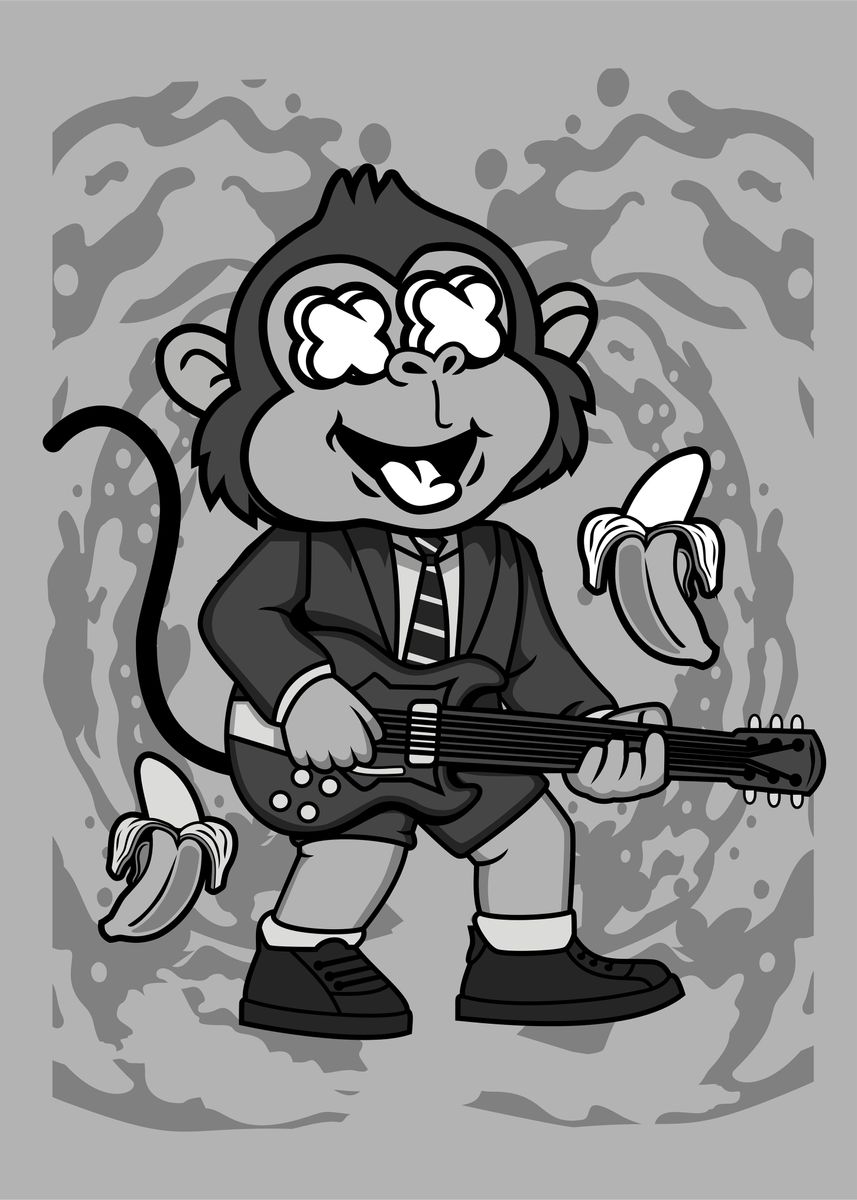 'monkey rock cartoon' Poster by RickyEKelly | Displate