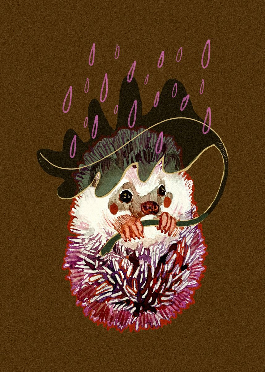 'Rainy Hedgehog' Poster, picture, metal print, paint by nevenasloth ...