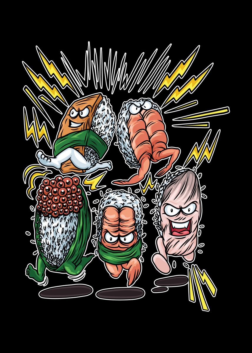 ' Sushi Attack' Poster, picture, metal print, paint by hendra pratama ...