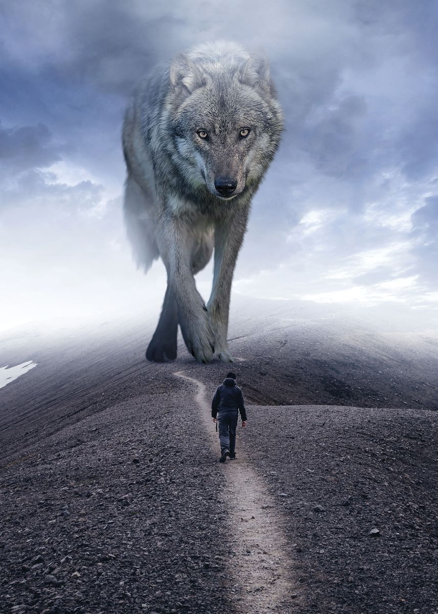 'Giant Wolf vs Man Mindset' Poster by CHAN | Displate