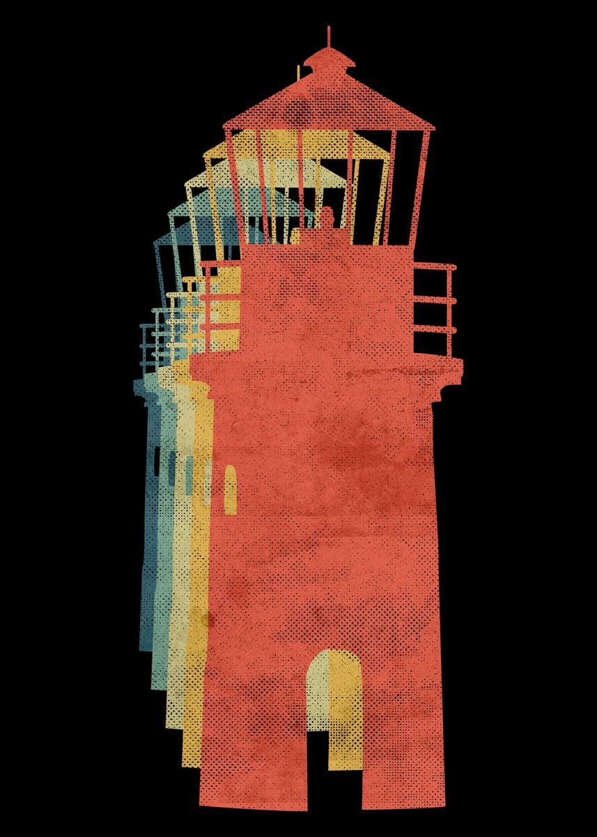 'Lighthouse Retro Vintage' Poster, picture, metal print, paint by El ...