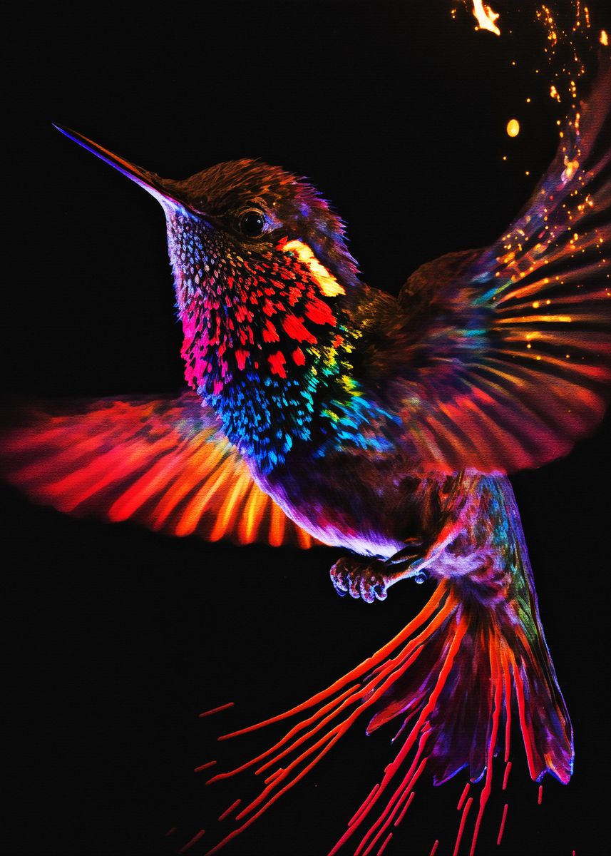 'Bird with neon paint' Poster, picture, metal print, paint by Coffee ...