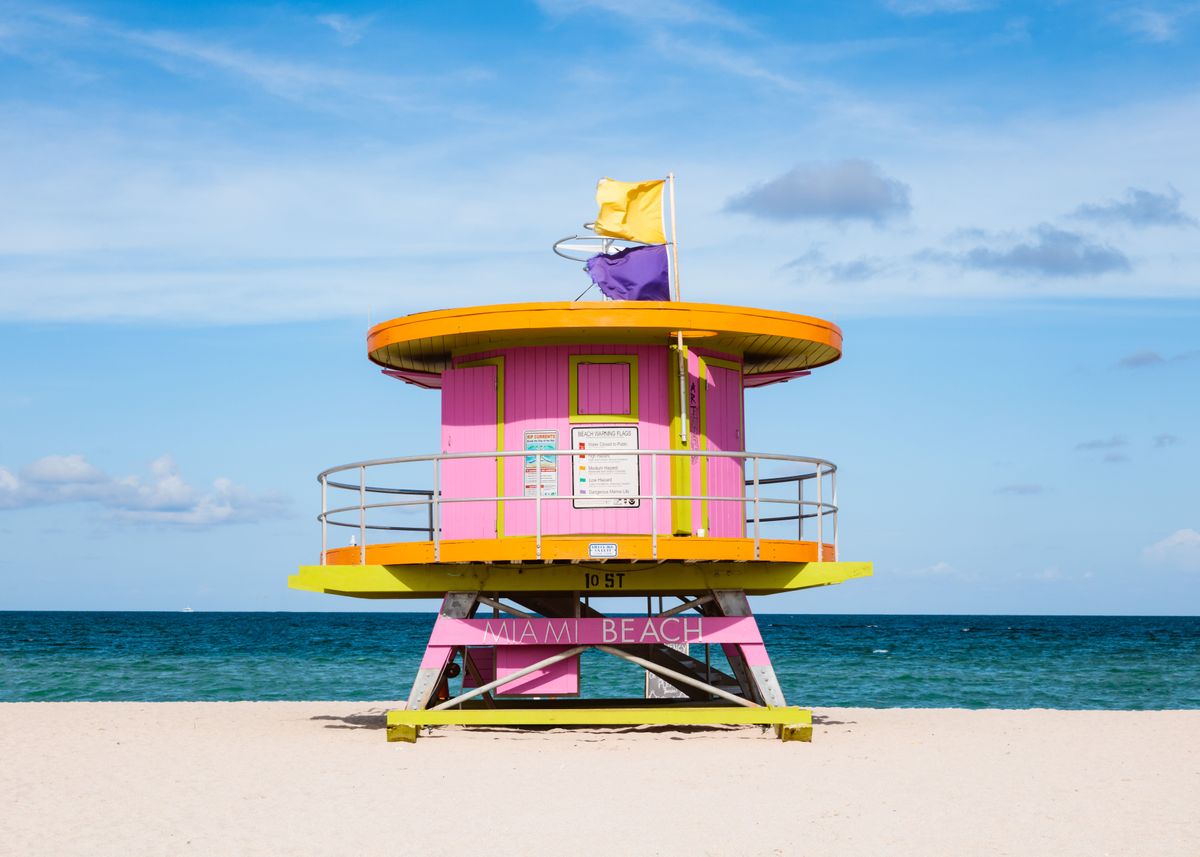 'Pink lifeguard tower Miami' Poster by Matteo Colombo | Displate