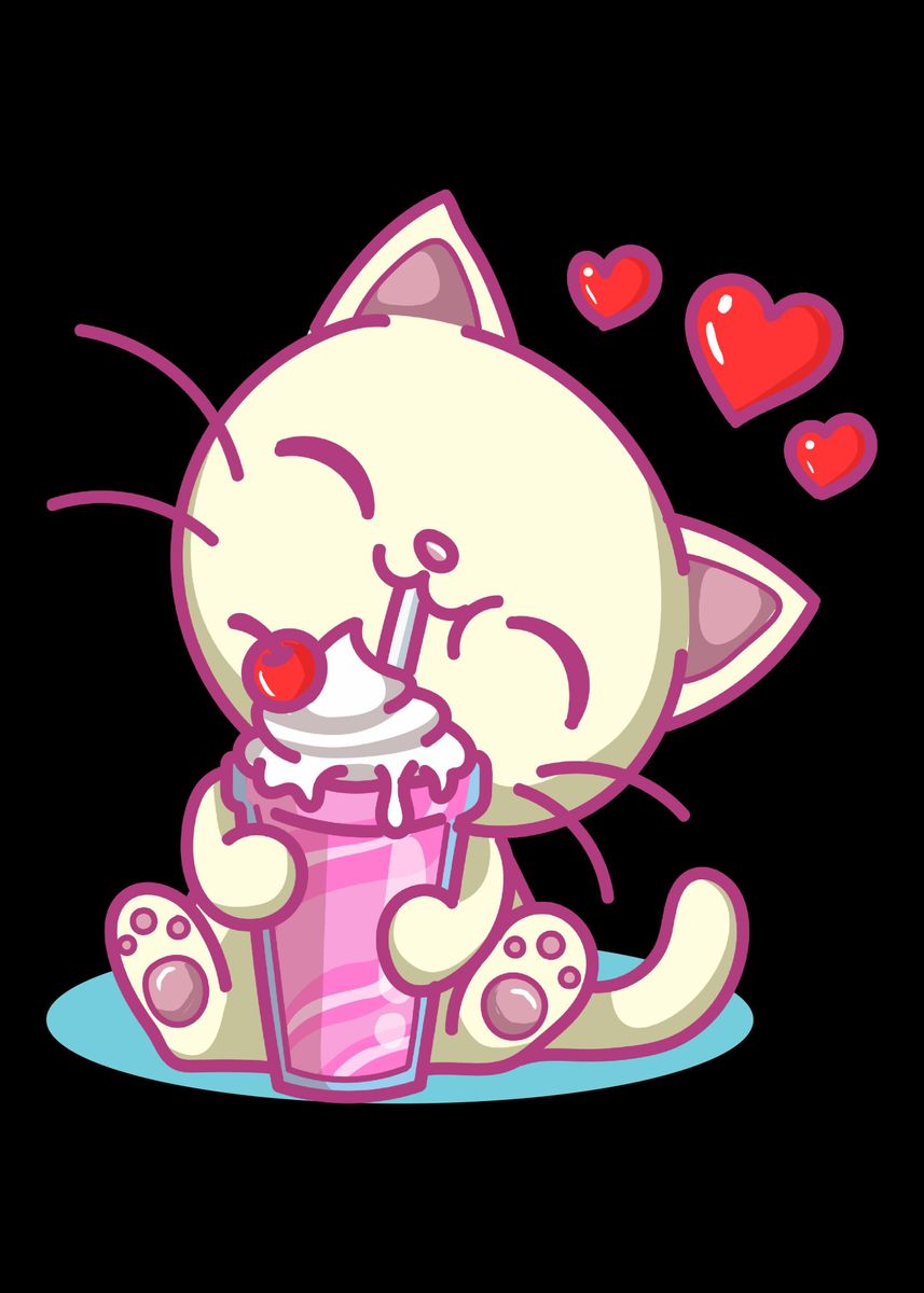 'Cat Milkshake' Poster, picture, metal print, paint by Hexor | Displate