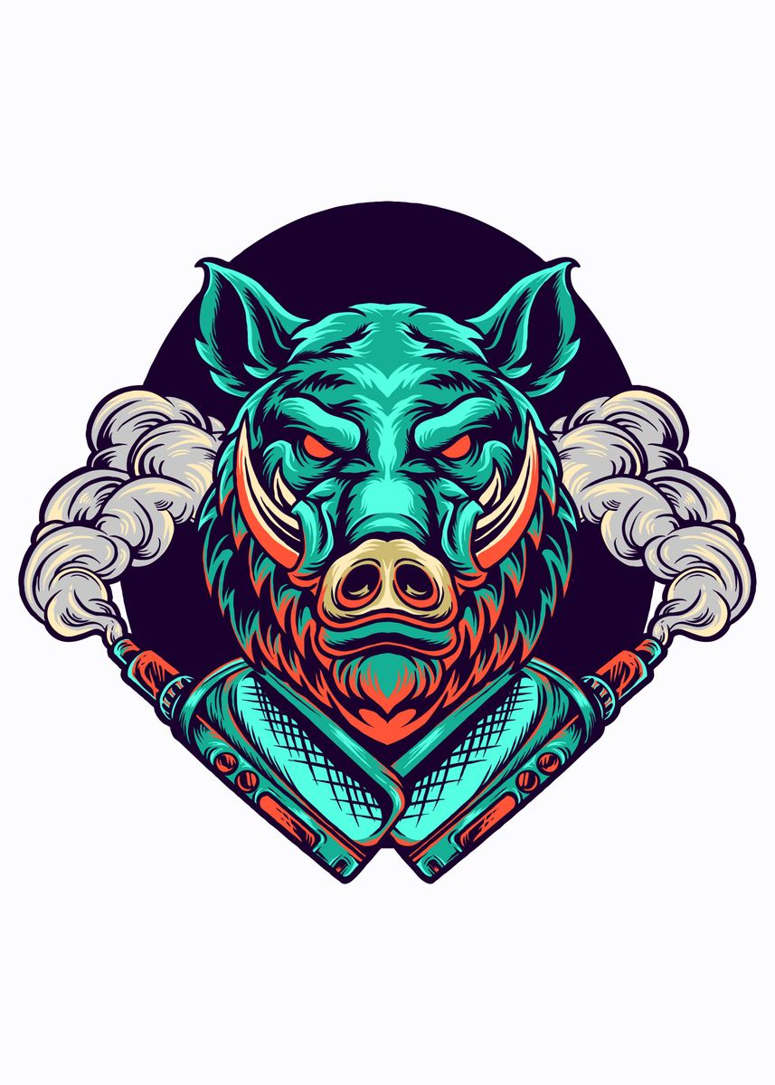 'Boar animal vaping vape' Poster, picture, metal print, paint by Tran ...