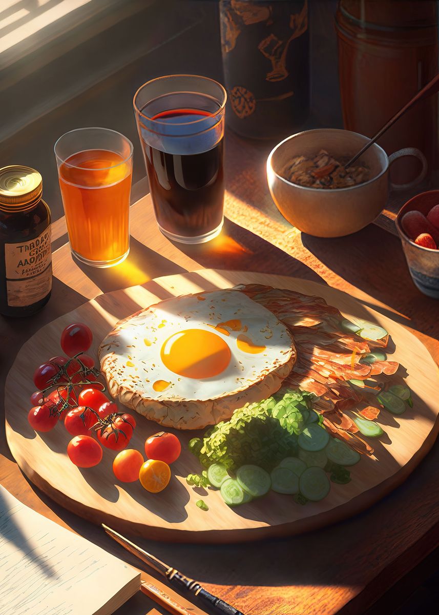 'Morning Breakfast' Poster, picture, metal print, paint by Oknice ...