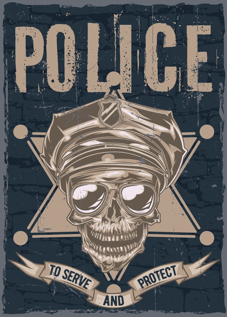 'Police Officer Skull' Poster, picture, metal print, paint by Tom Cage ...