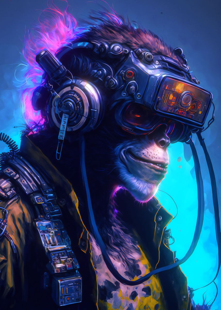 'Cyber Monkey' Poster, picture, metal print, paint by Xi Designs | Displate