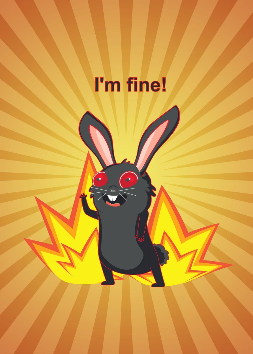 'Black rabbit and fire meme' Poster, picture, metal print, paint by ...