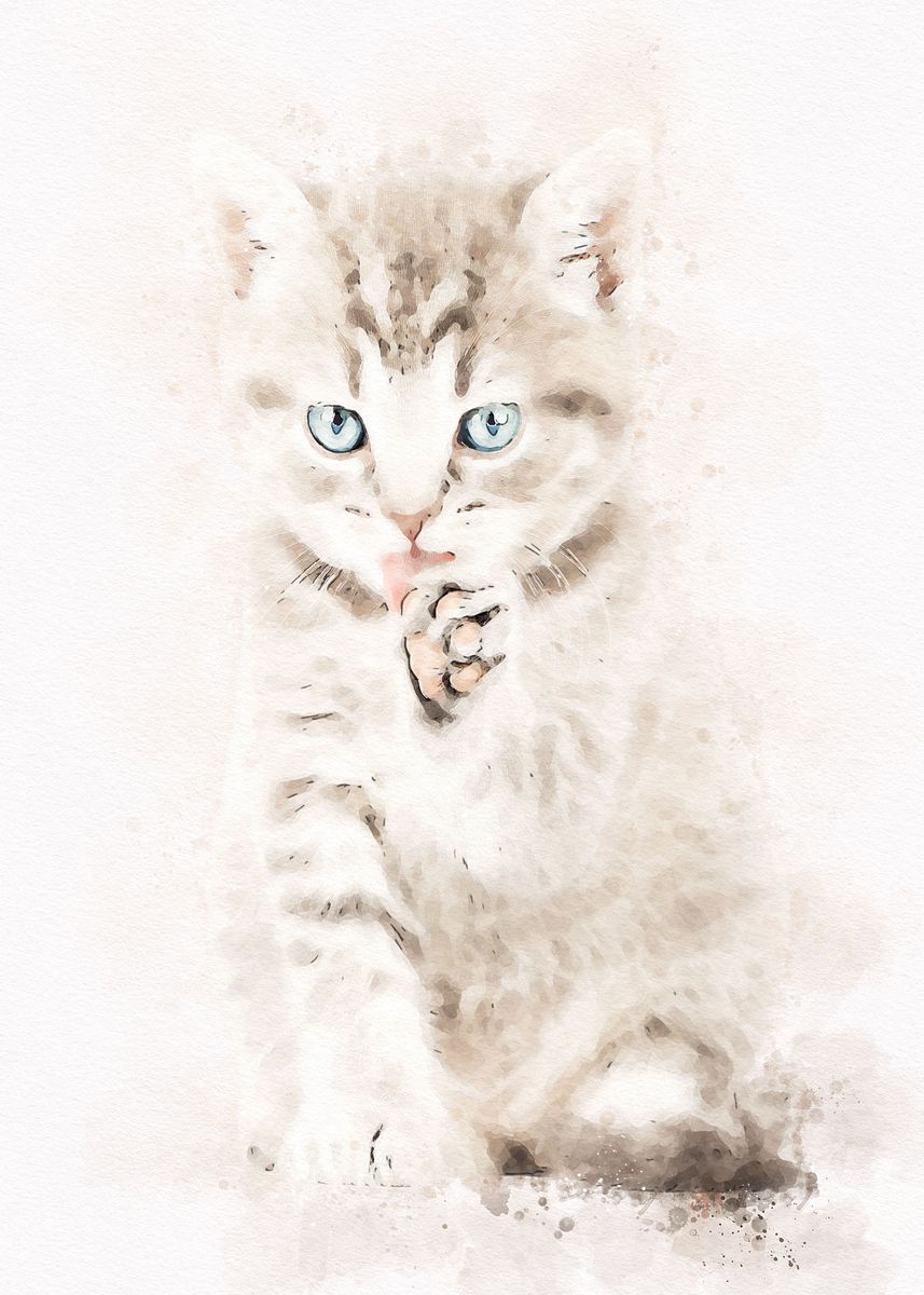 'Cute Cat Watercolor' Poster by kun bin | Displate
