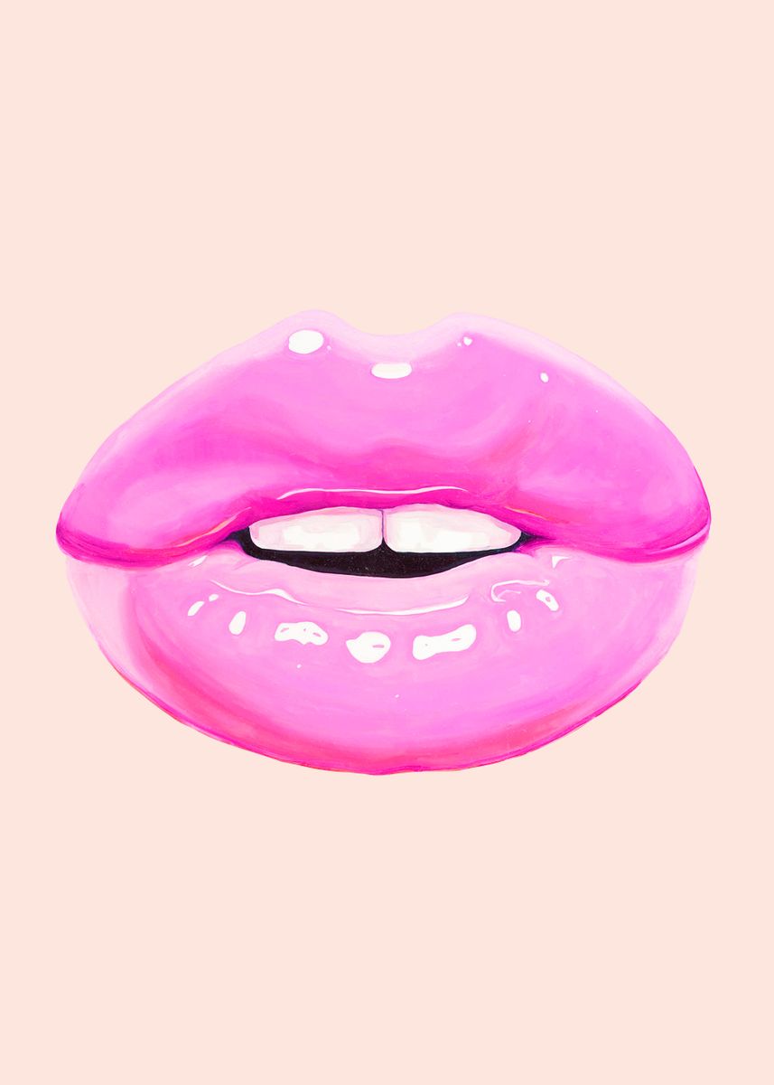 'Pink lips' Poster, picture, metal print, paint by Vitor Costa | Displate