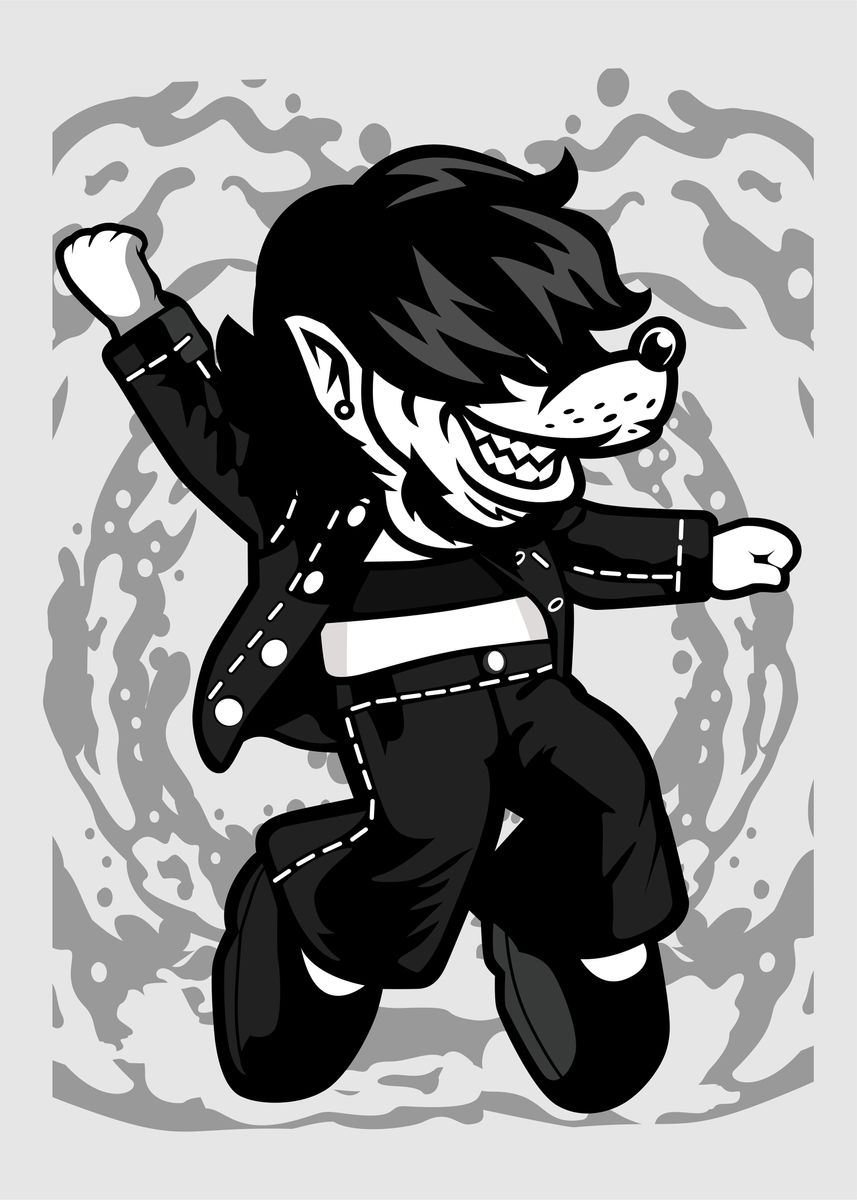 'rock and roll wolf cartoon' Poster, picture, metal print, paint by ...