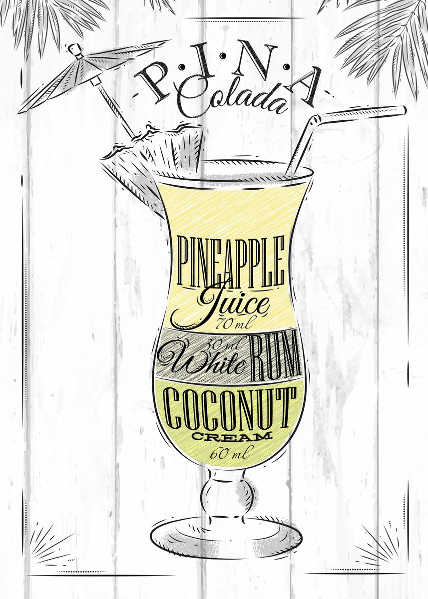 'pina colada cocktail' Poster, picture, metal print, paint by Katty ...