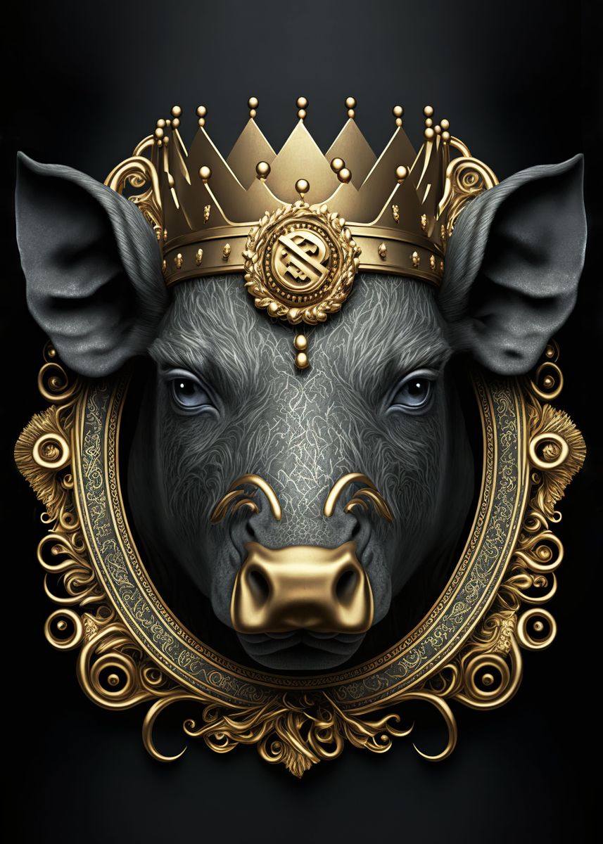 'Pig Golden Art Deco' Poster, picture, metal print, paint by Luong Phat ...