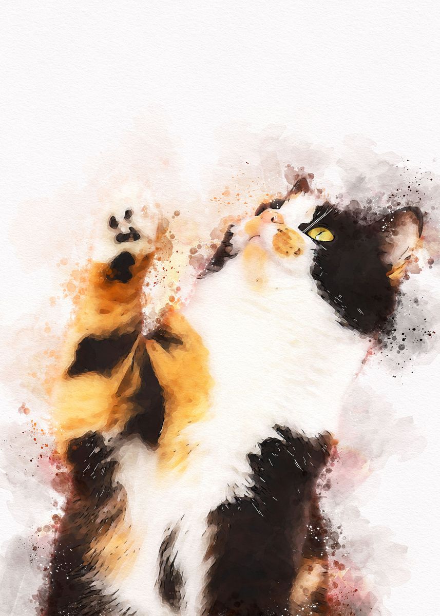 'Cute Cat Watercolor' Poster, picture, metal print, paint by kun bin ...
