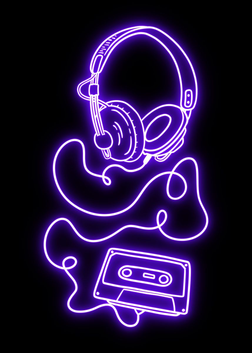 'Listen music neon' Poster, picture, metal print, paint by Minimalist ...
