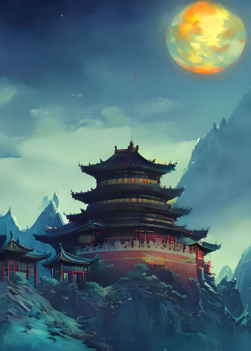 'Green Chinese Castle' Poster, picture, metal print, paint by Alex Bayu ...