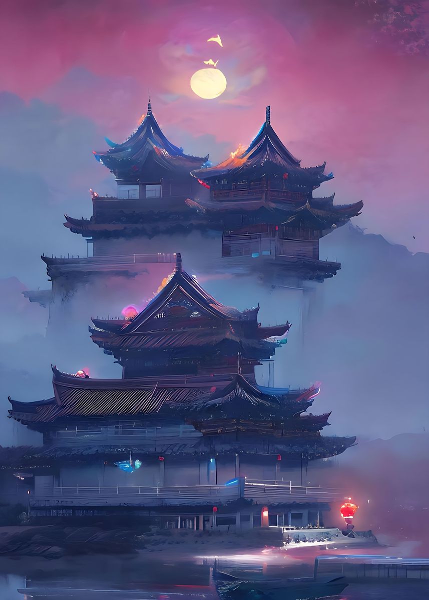 'Chinese Vintage Castle' Poster by Alex Bayu | Displate