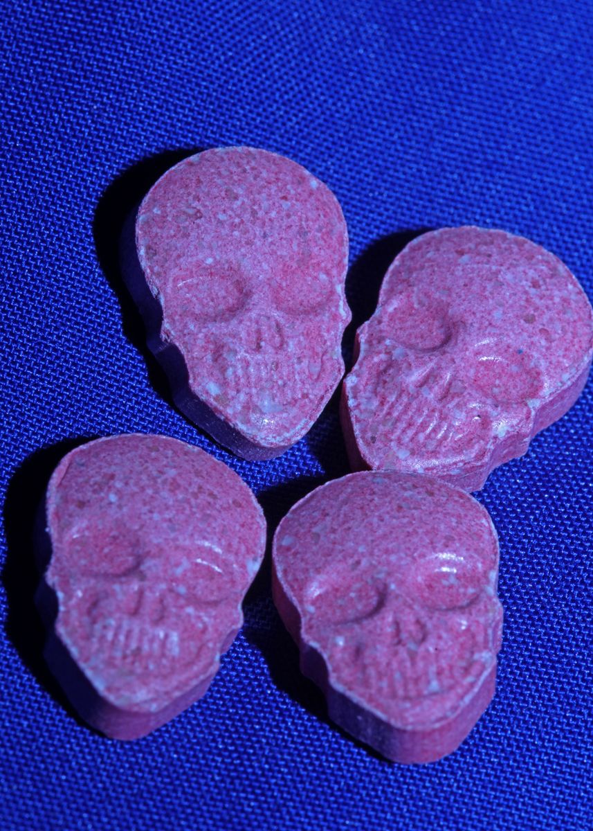 'Skull ecstasy pills macro' Poster, picture, metal print, paint by ...
