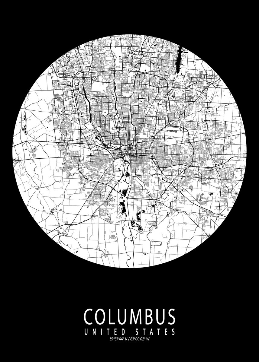 'Columbus City Map Moon' Poster, picture, metal print, paint by deMAP Studio | Displate