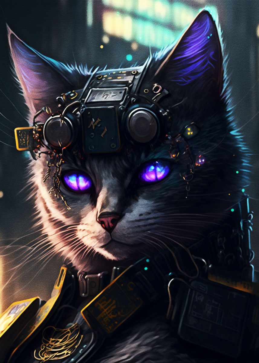 'Purple Eyed Cat' Poster, picture, metal print, paint by Coffee Design ...