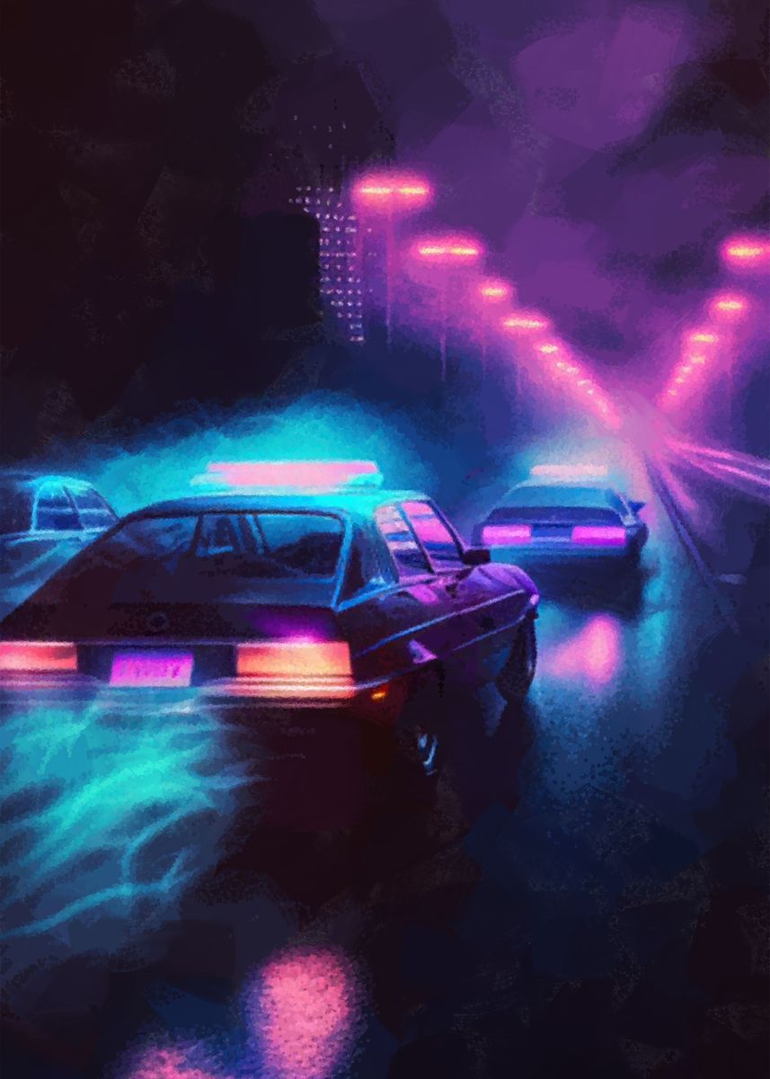 'Car racing vaporwave' Poster, picture, metal print, paint by Evgenuy ...
