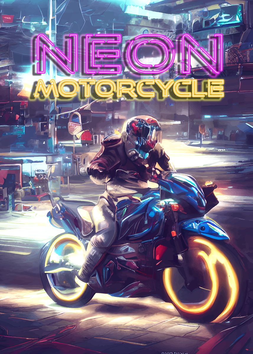 'Retro Neon Motorcycle' Poster by jodotodesign | Displate