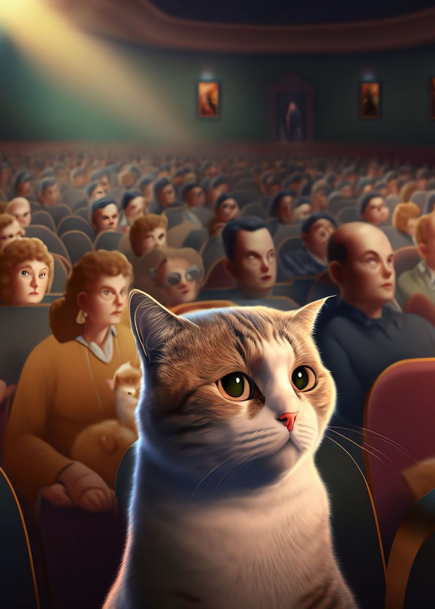 'Cat in the cinema' Poster, picture, metal print, paint by Meow Studio ...
