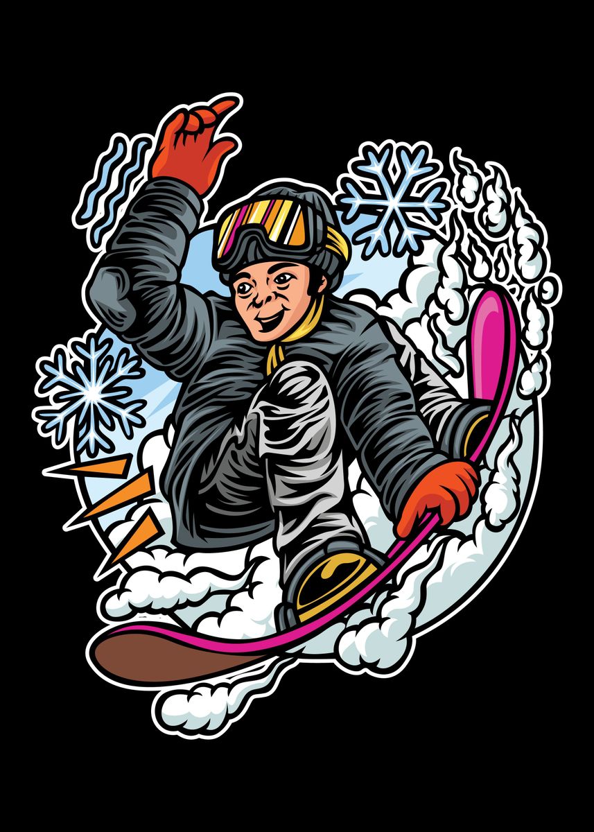 'Snowboarding Illustration' Poster, picture, metal print, paint by ...