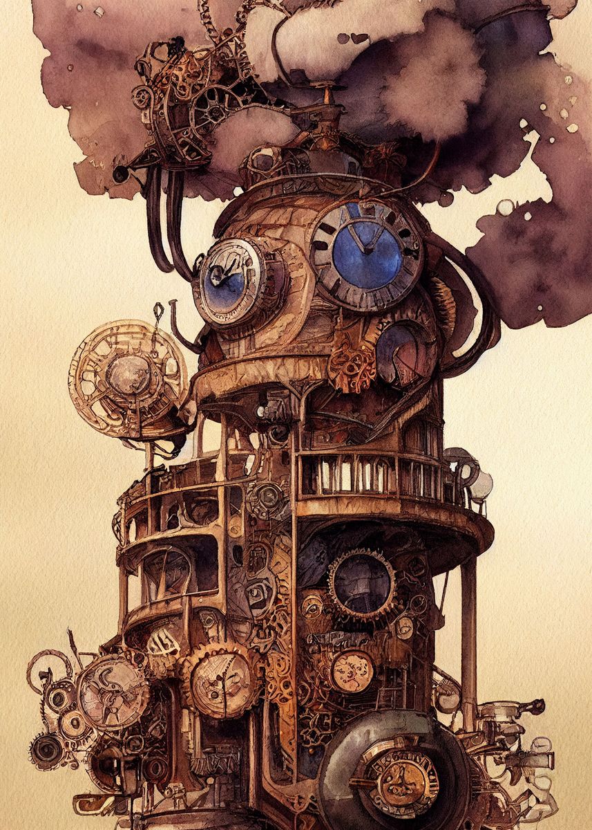 'Steampunk machine in tree' Poster, picture, metal print, paint by ...