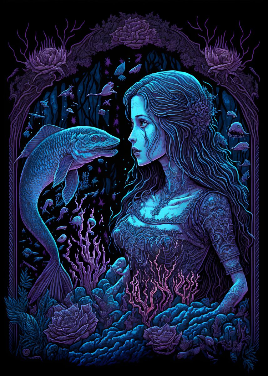 'Dark Water mermaid' Poster, picture, metal print, paint by Black Eyed ...