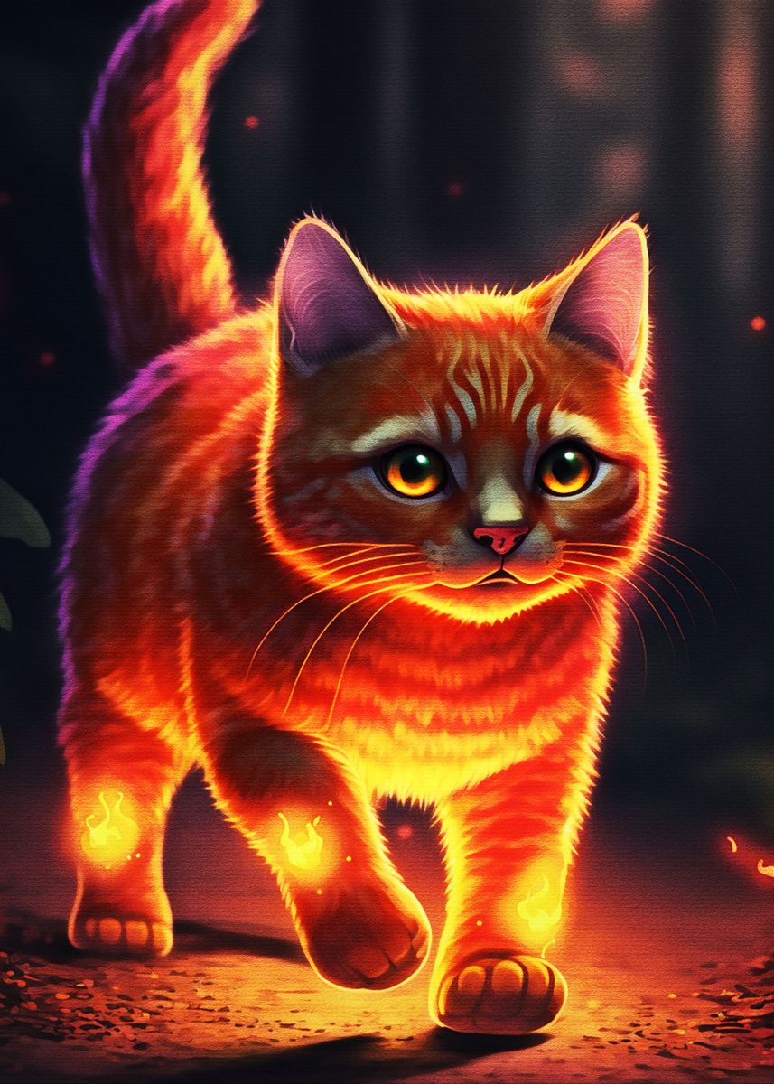 'Orange Light Cat' Poster, picture, metal print, paint by Muh Asdar ...