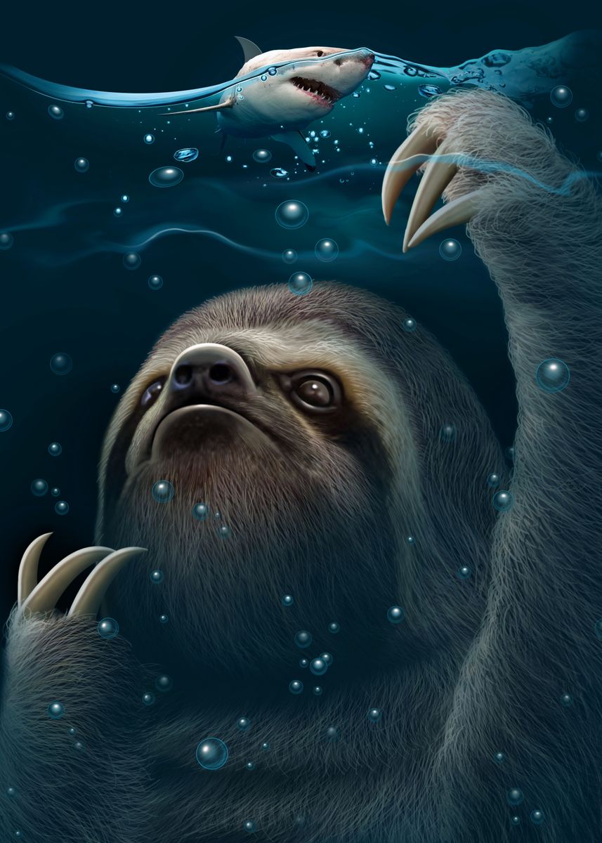 'SLOTH IN THE DEEP' Poster, picture, metal print, paint by Adam Lawless ...