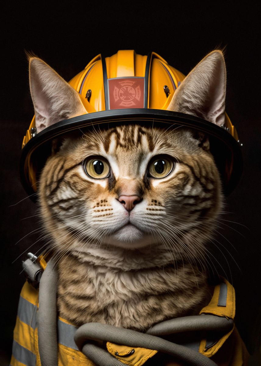 'Firefighters cat' Poster, picture, metal print, paint by Giordano Aita ...