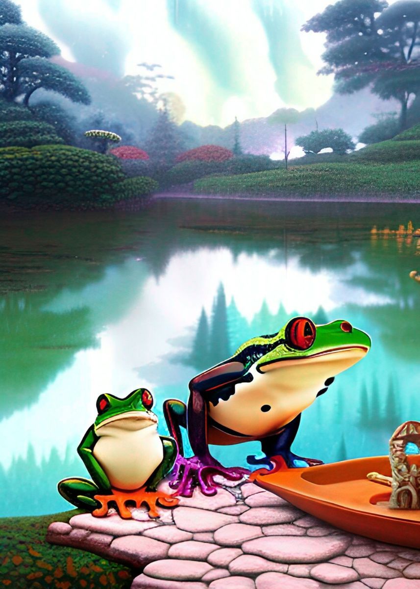 'Two Frogs at Lake' Poster, picture, metal print, paint by Max Ronn ...