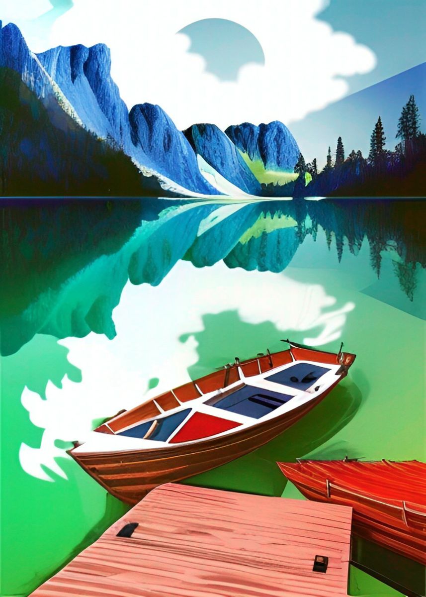 'Boat at Lake Nature' Poster, picture, metal print, paint by Max Ronn ...