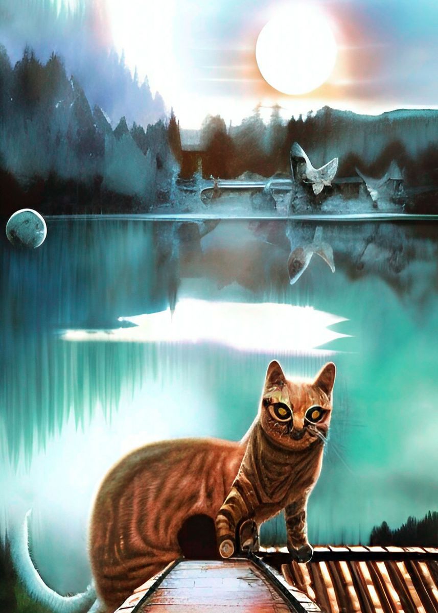 'Cat by Sunset Nature' Poster, picture, metal print, paint by Max Ronn ...