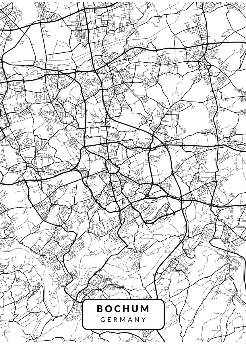 'Bochum city map white' Poster, picture, metal print, paint by Raka ...
