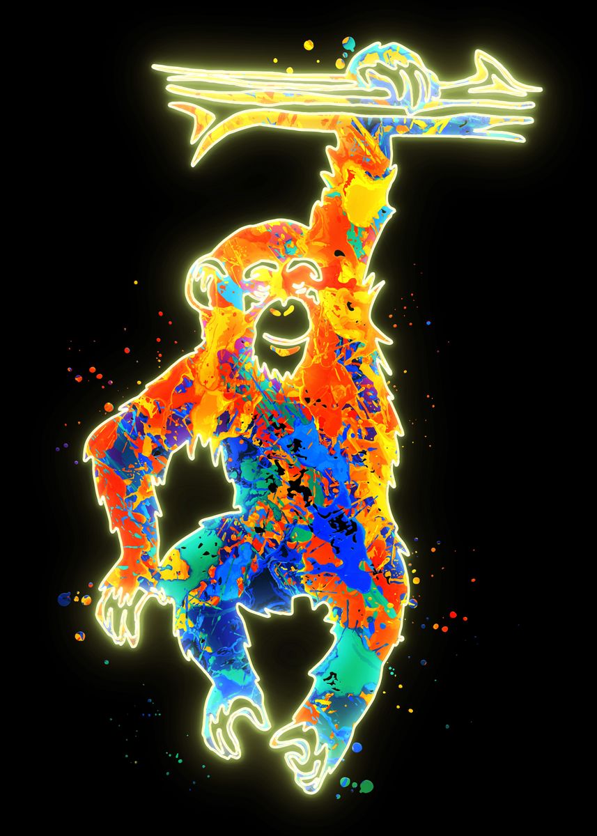 'Monkey Hanging Chimp' Poster, picture, metal print, paint by Tony Lee ...