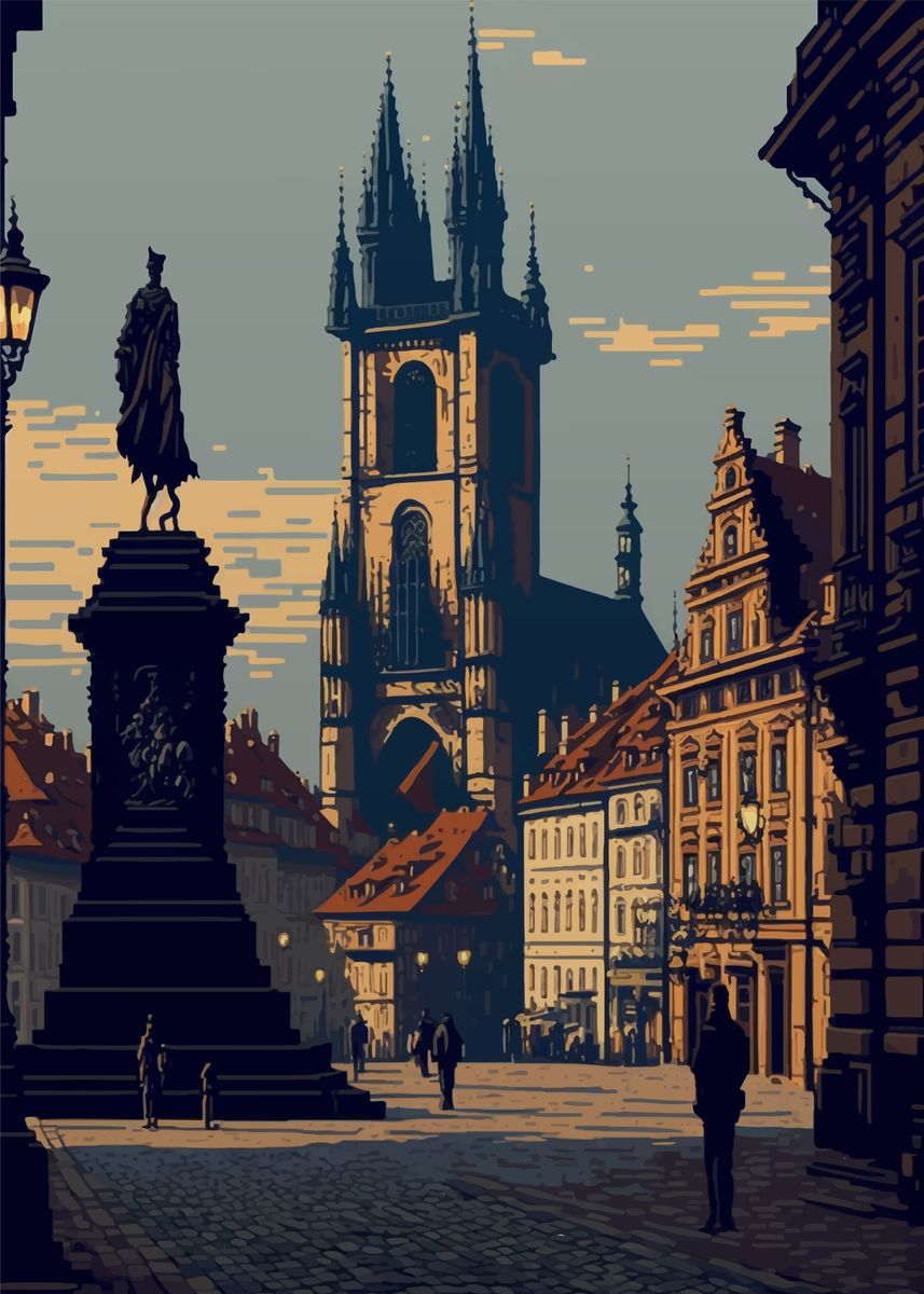'Prague Pixel art' Poster, picture, metal print, paint by M Art | Displate