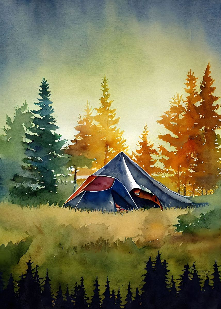 'Forest lake Camping' Poster, picture, metal print, paint by Stefan ...