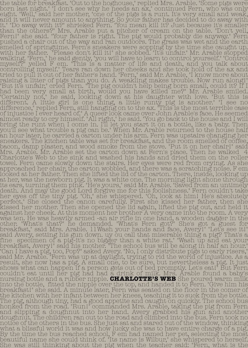 'Charlottes Web Book Text' Poster, picture, metal print, paint by ...